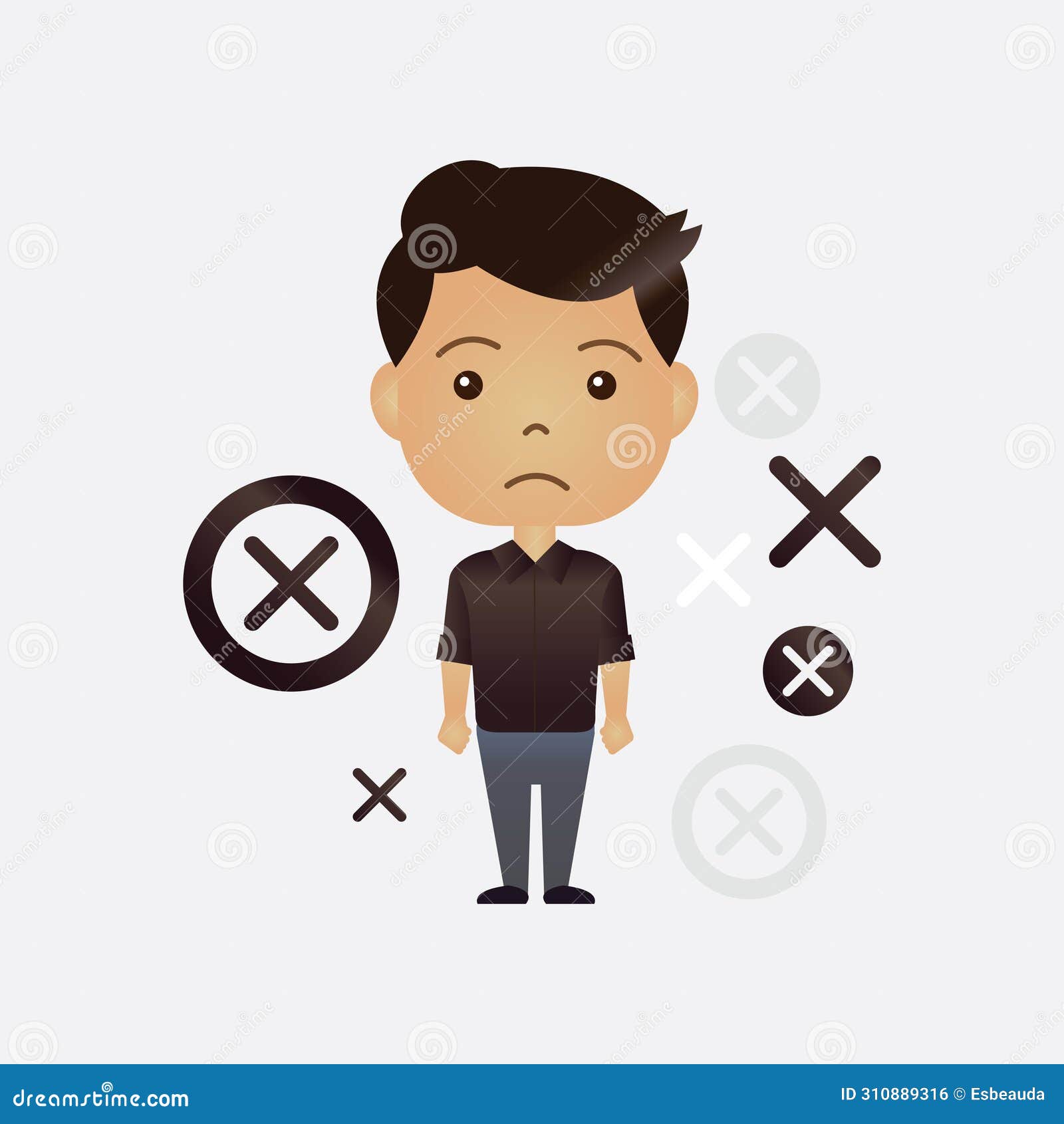 Cute Asian Cartoon Boy with X or Wrong Symbol Stock Vector ...