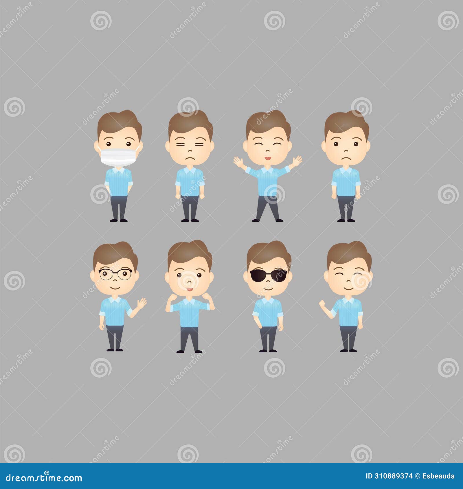 Caucasian Cartoon Characters with Various Movements and Emotional ...