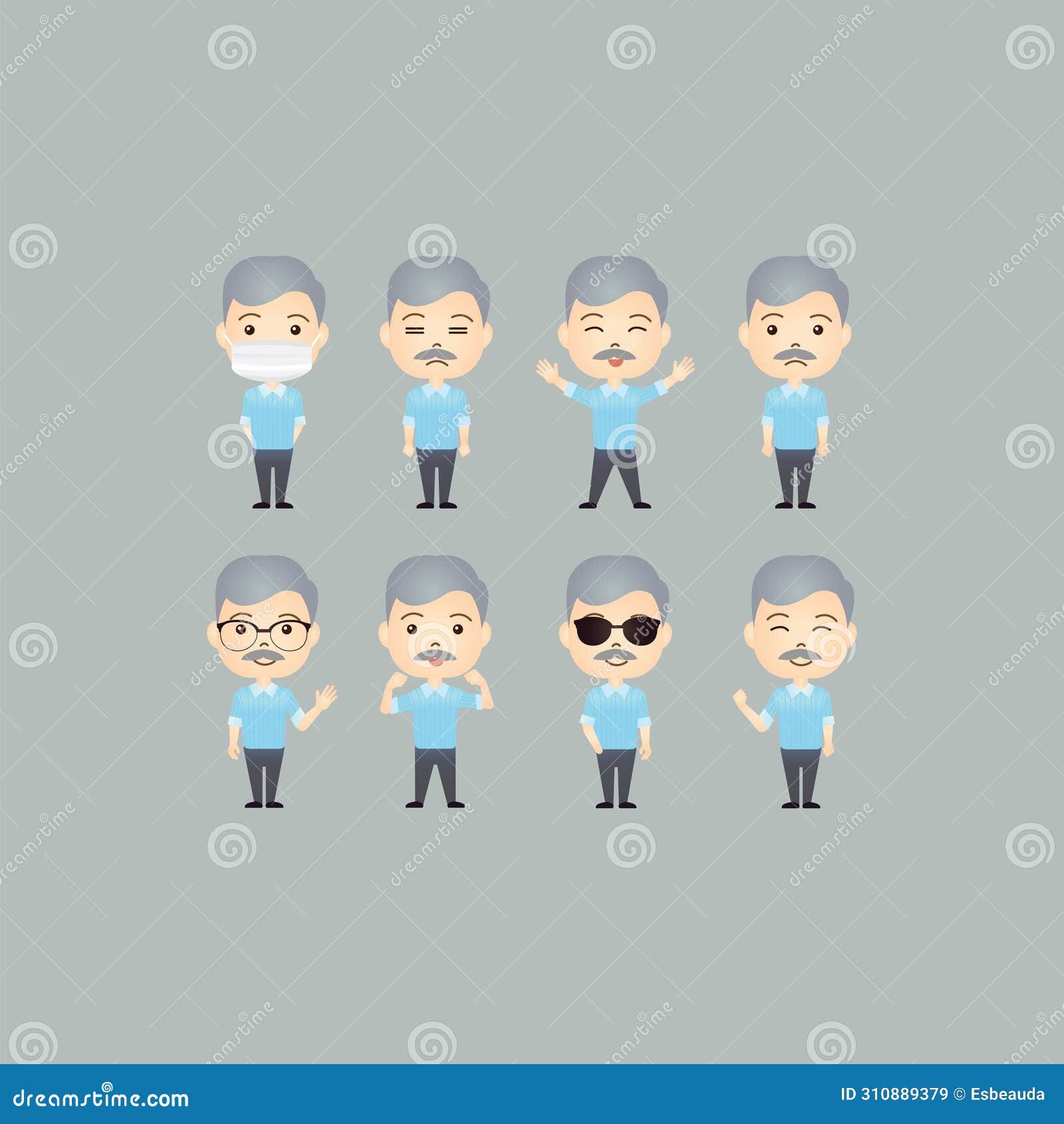 Cute Old Senior Cartoon Characters with Various Movements and Emotional ...