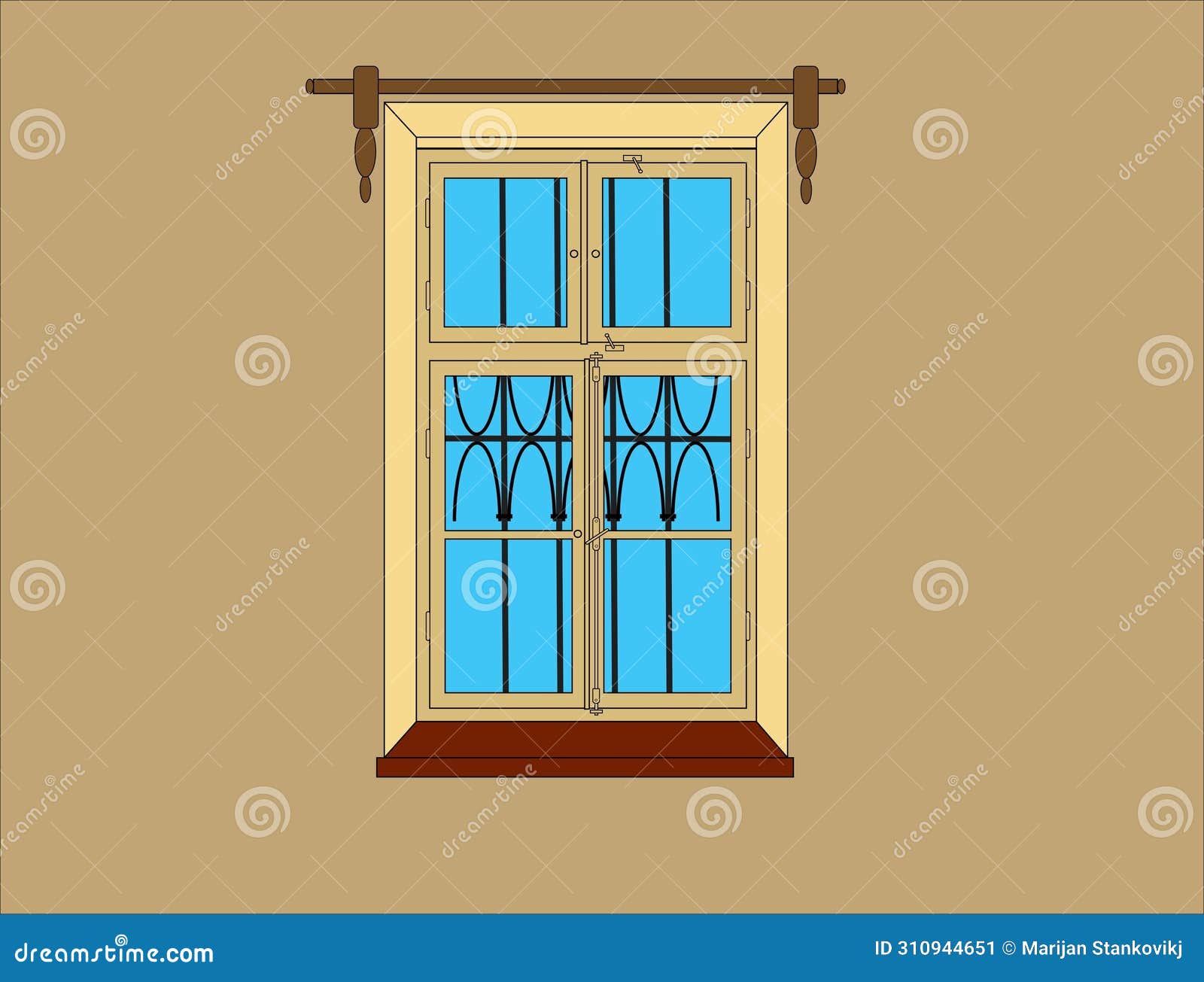 Illustration of Old Wooden Window of Classical Architecture House ...