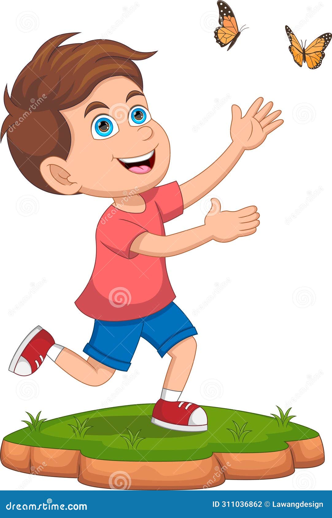 Happy Little Boy Playing with Butterflies Stock Vector - Illustration ...