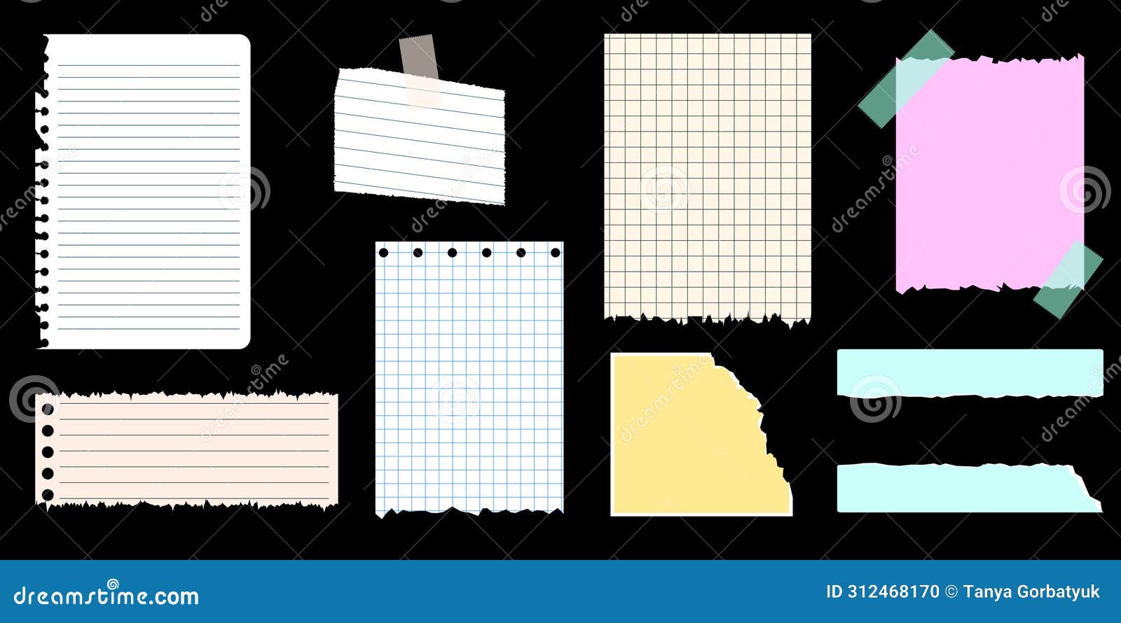 A Set of Torn Paper, Notebook Sheets. Stock Illustration - Illustration ...