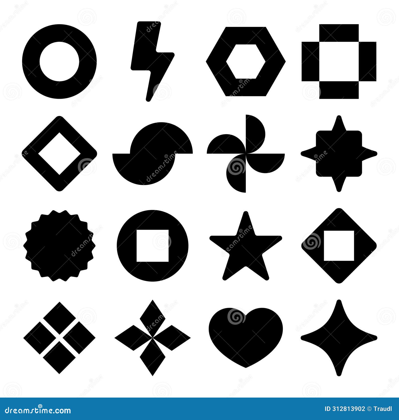 Collection of Simple Black Shapes and Symbols in Retro Style on a White ...