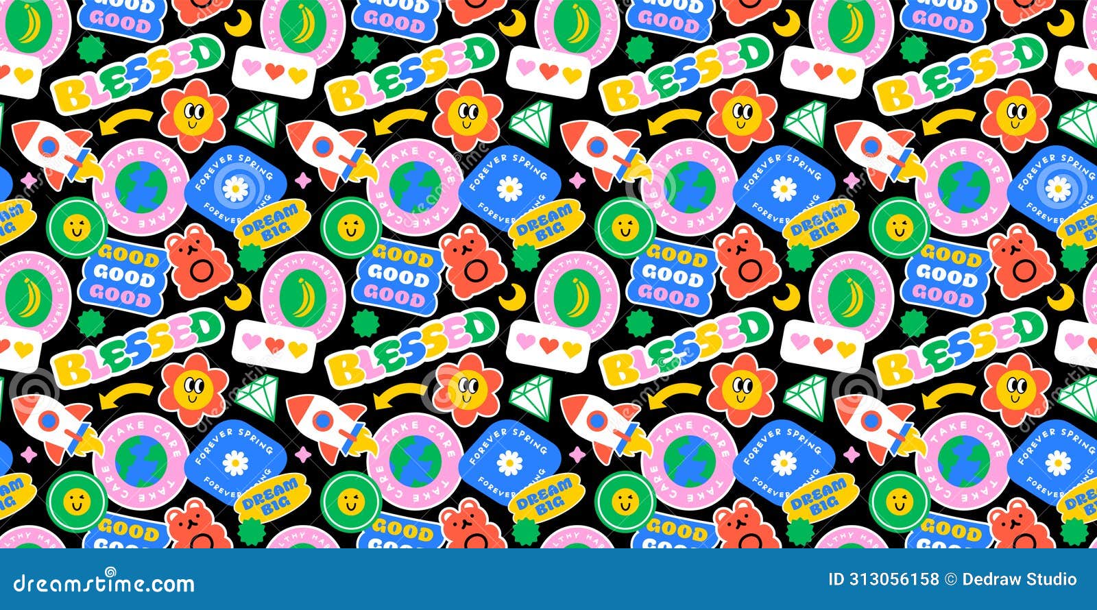 Funny Retro Text Quote Sticker Seamless Pattern Stock Vector ...