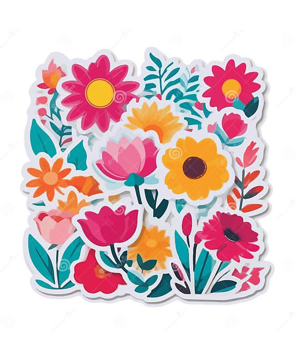 Happy Flower Sticker stock illustration. Illustration of flowers ...