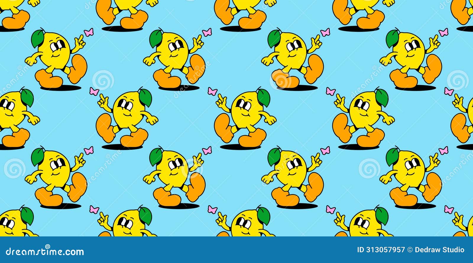 Vintage Lemon Fruit Cartoon Seamless Pattern Stock Vector ...