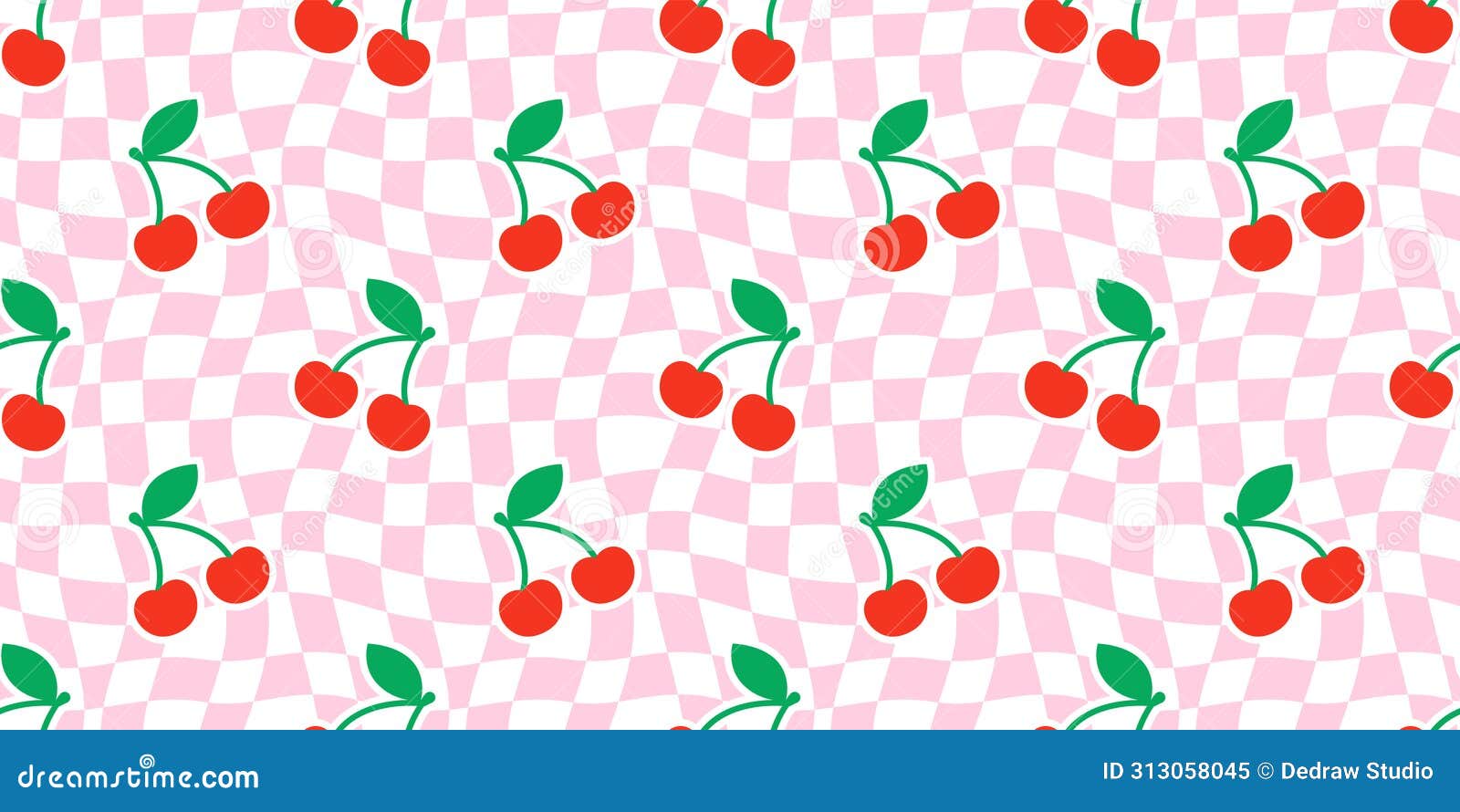 Cherry Fruit Checkered Seamless Pattern Illustration Stock Vector ...