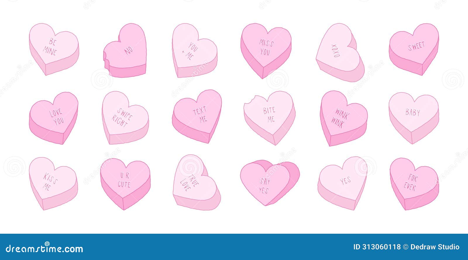 Pink Heart Candy Cartoon Illustration Set Stock Vector - Illustration ...