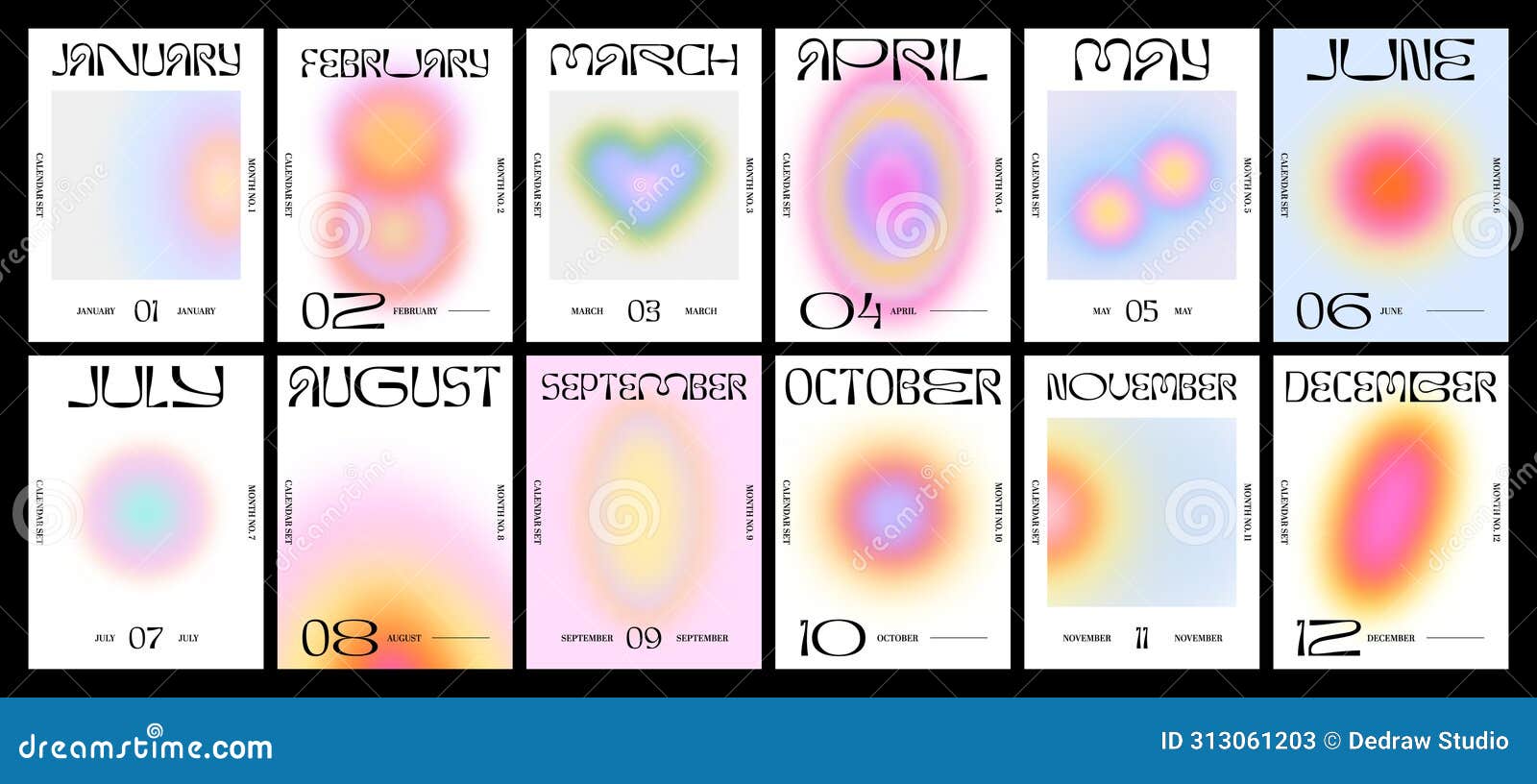 Monthly Calendar Soft Blur Gradient Poster Set Stock Vector ...