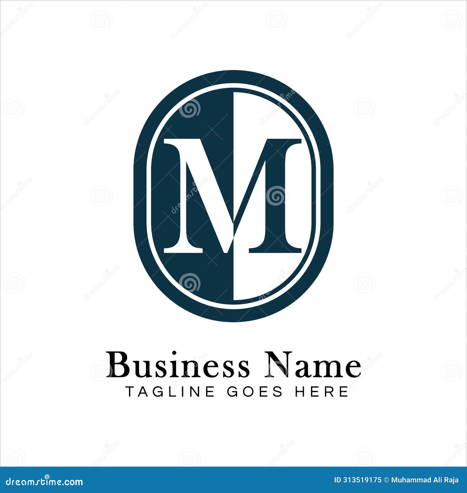 Letter M Logo in Oval Shape. Alphabet M Business Icon in Round Shape ...