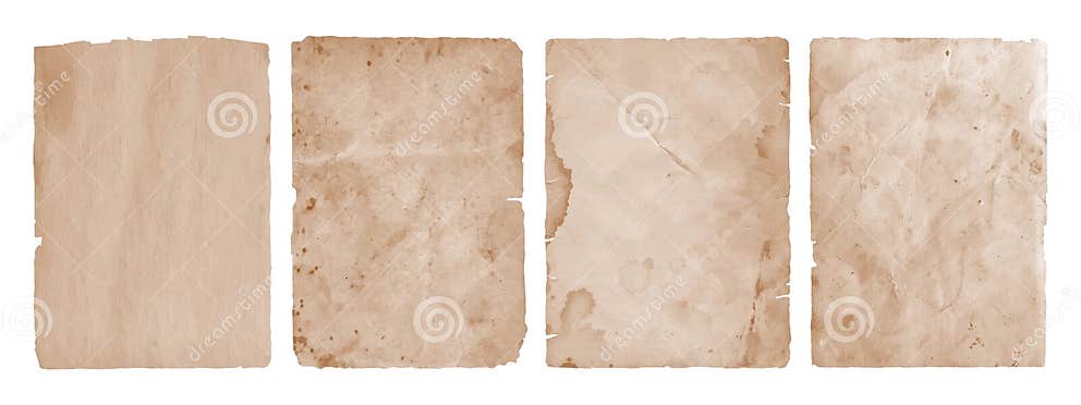 Vintage Old Ripped Paper. Antique Stained Sheets Set Isolated on ...