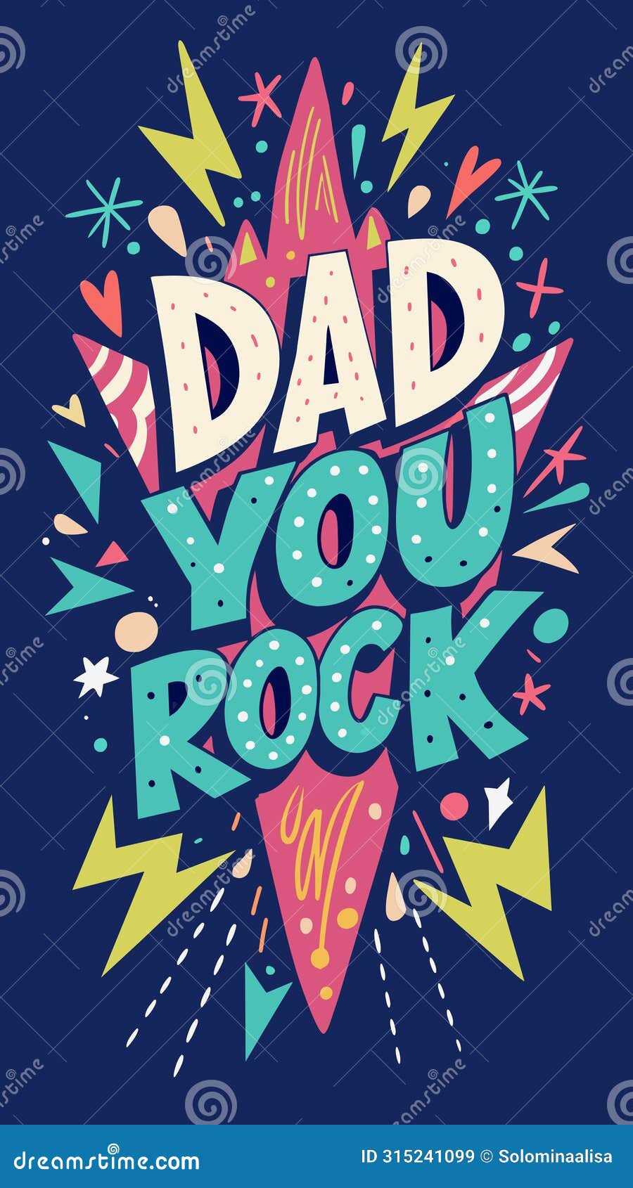 Dad You Rock Lettering for Greeting Cards, Social Media. Retro Design ...