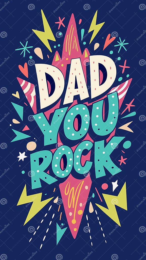 Dad You Rock Lettering for Greeting Cards, Social Media. Retro Design ...