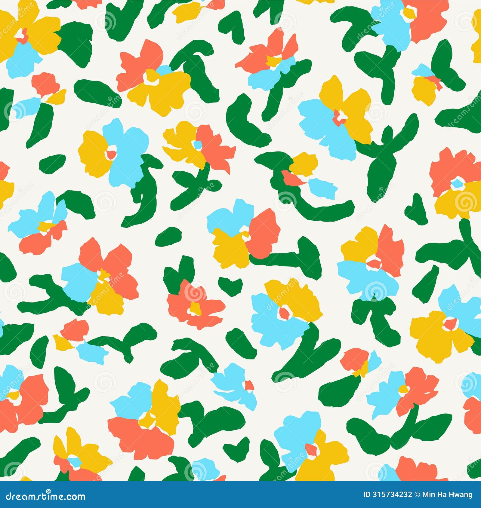 Hand Drawing Doodle Floral Illustration Seamless Repeat Pattern Stock ...