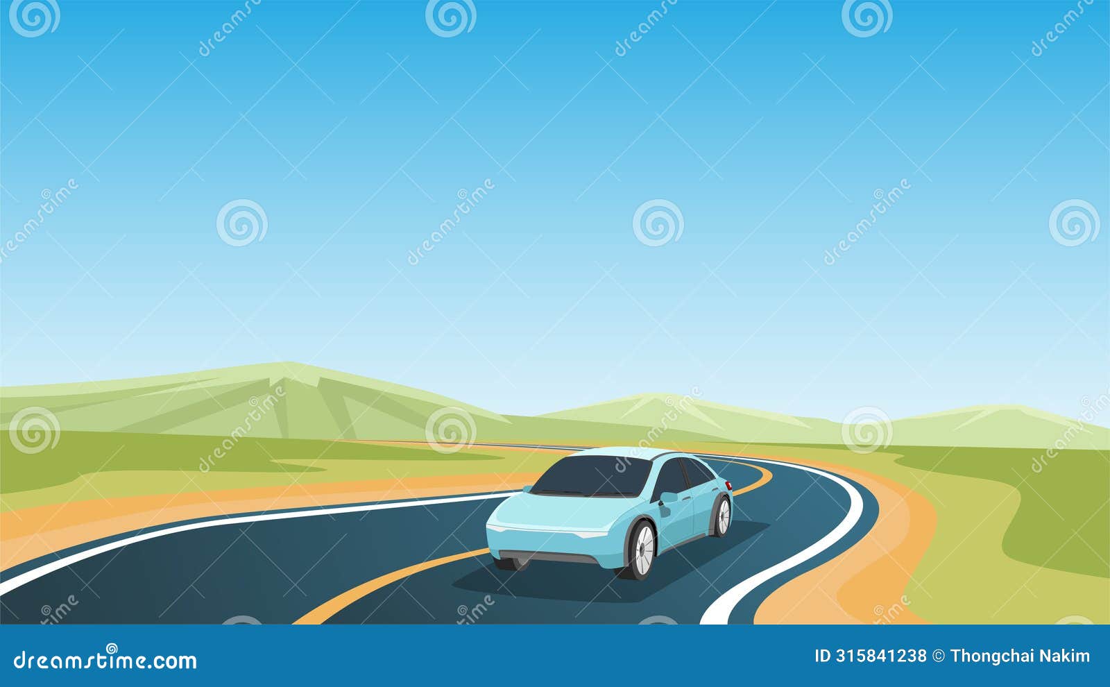 Cartoon Vector or Illustration of a Blue Car on the Road. Stock Vector ...