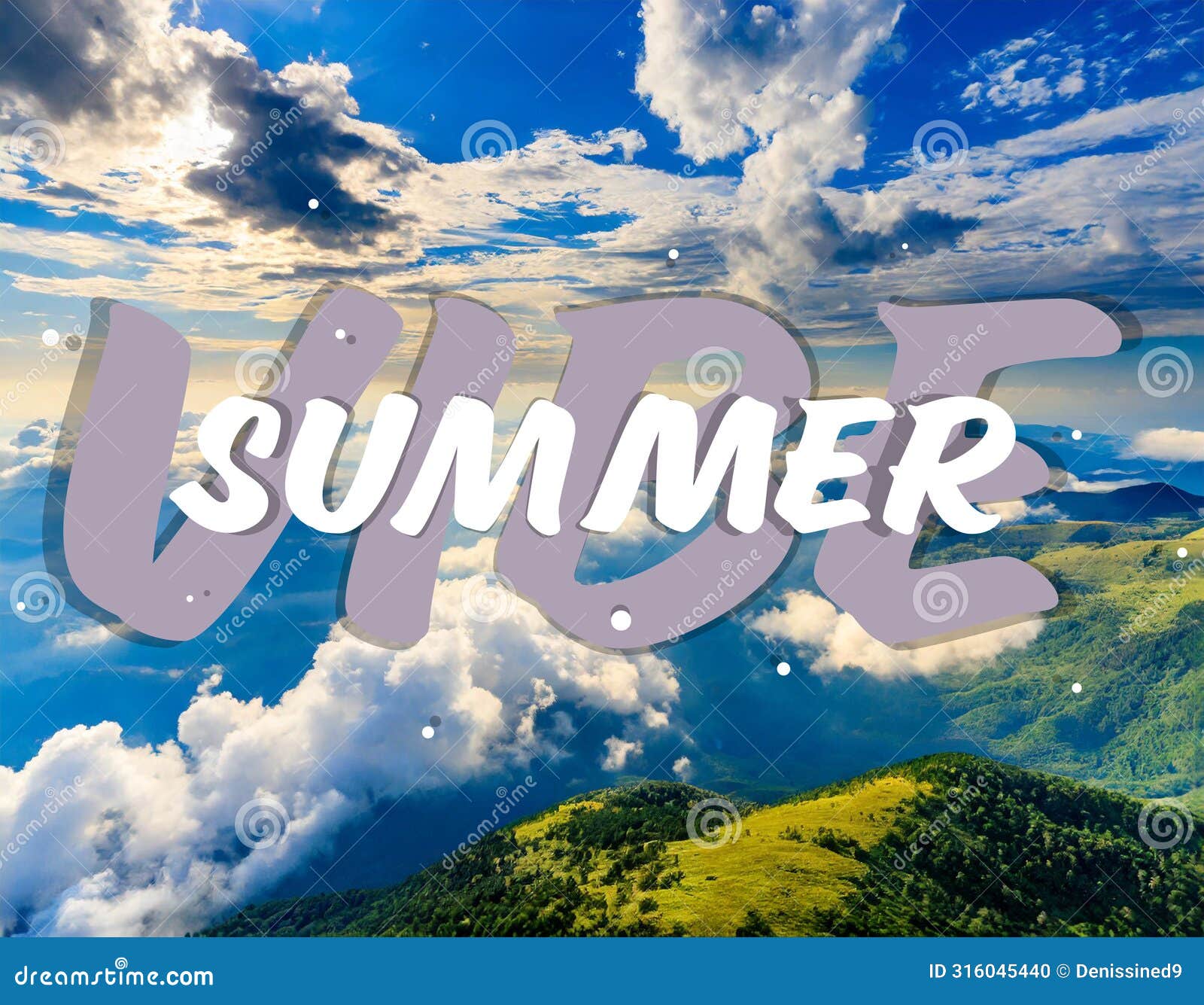 Summer Vibe Concept with Text on Blue Sky and White Clouds Background ...