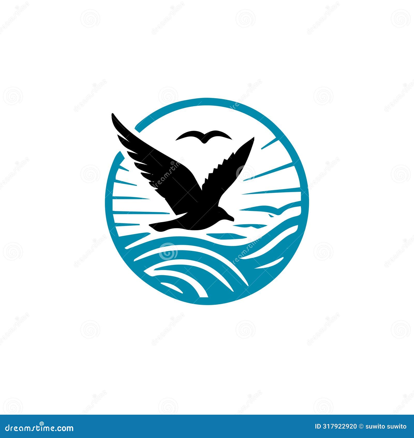 Collection of Sea Logos with Black and White Waves and Seagulls. Stock ...
