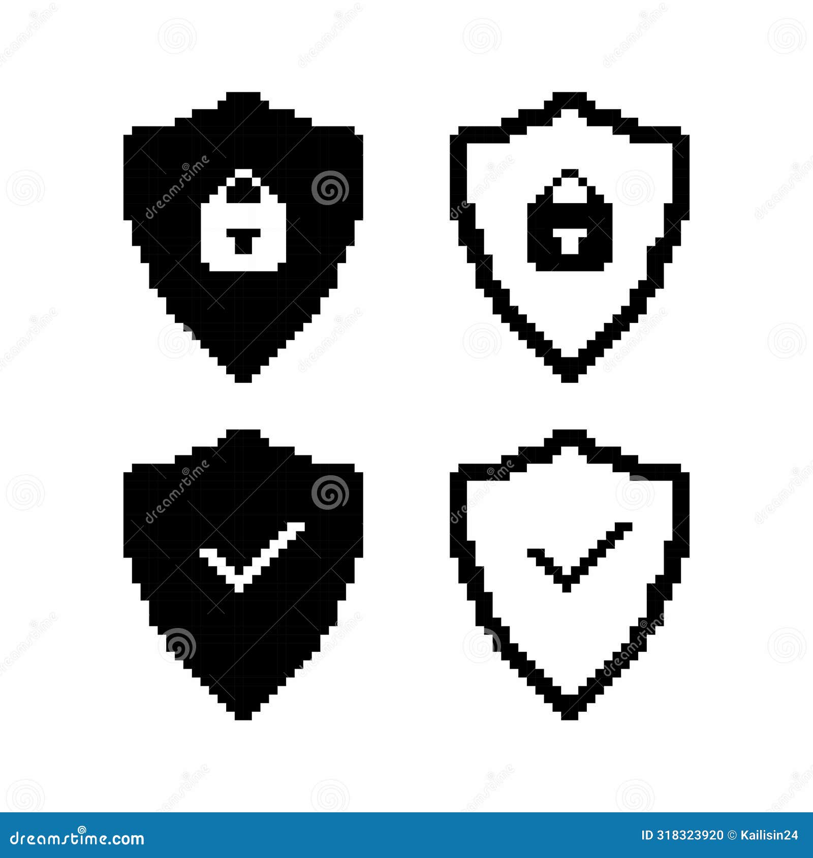 Shield Pixel Icon. Set of Black and White Shield Icons. 8 Bit Shield ...