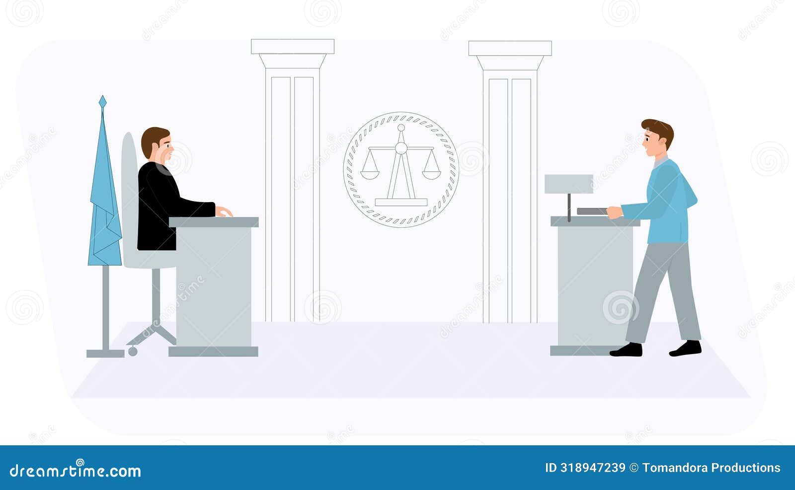 Judge in Courtroom with Judgment Sign, Vector Flat Art Stock Vector ...