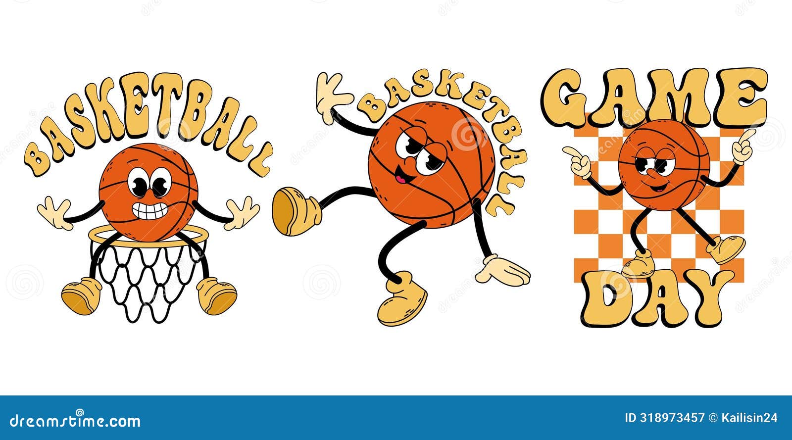 Groovy Character Basketball. Set Basketball Ball with Inscription ...