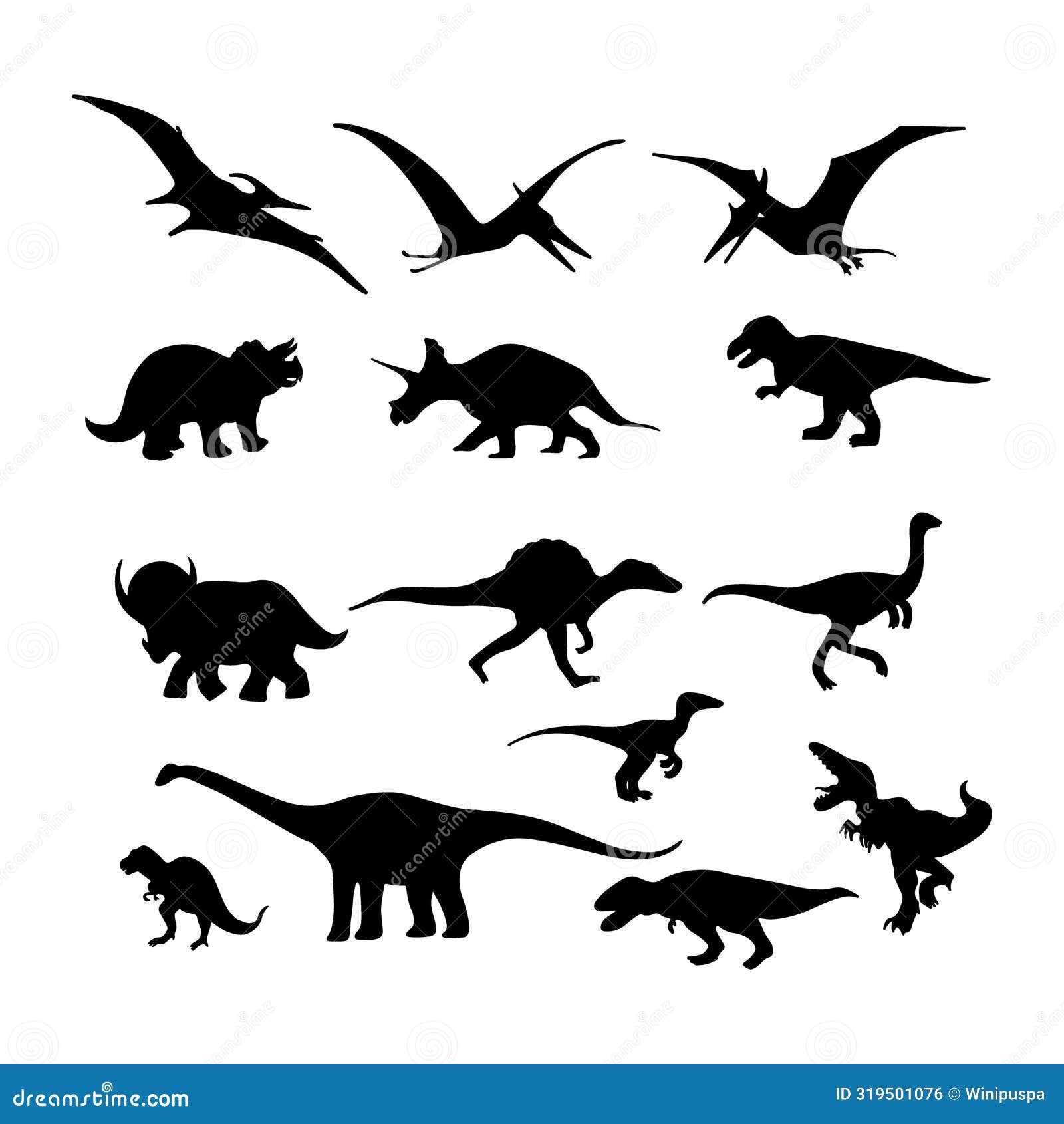 Dinosaur Silhouettes Vector Illustration Isolated On White Background ...