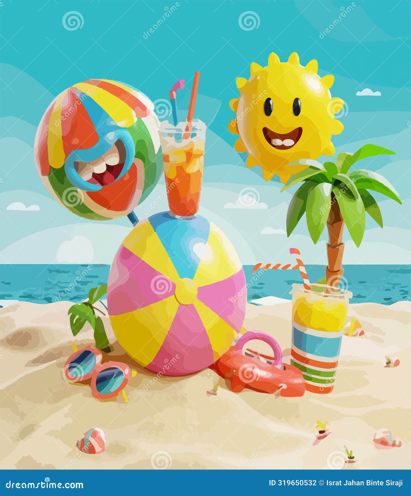 A Vivid and Playful 3D Render Illustration of a Summer Theme Stock ...