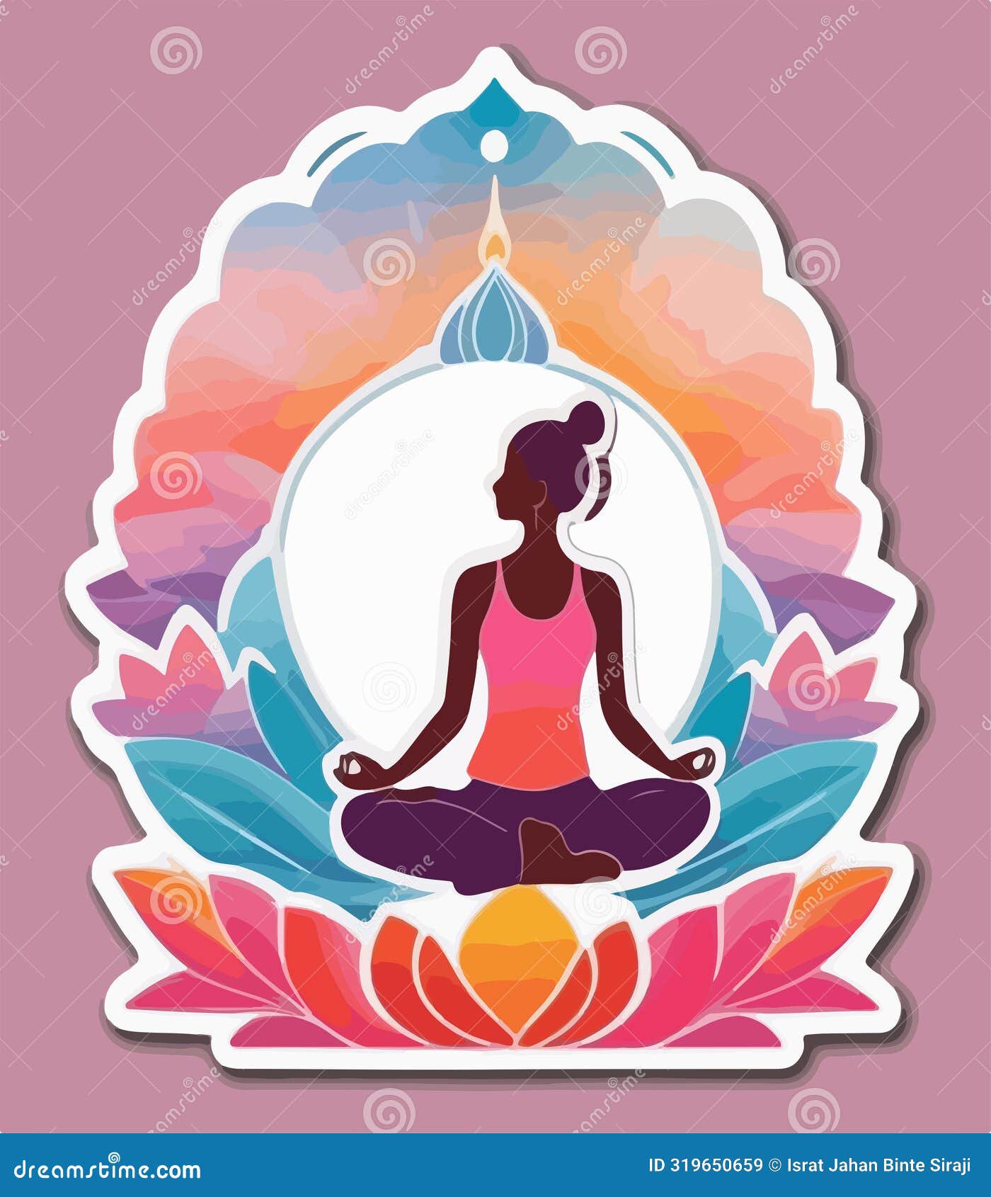 Man Meditating In Sitting Yoga Position On The Top Of A Mountains Above ...