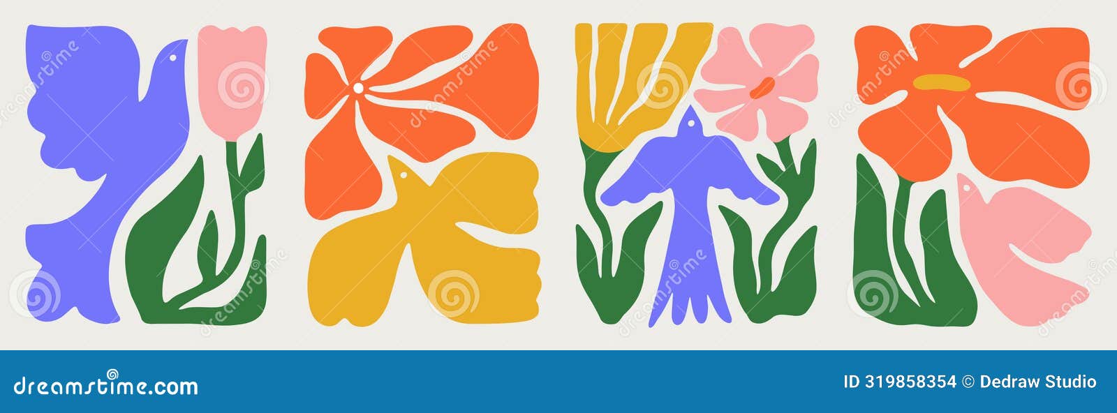 Colorful Retro Flower Illustration Set Stock Vector - Illustration of ...