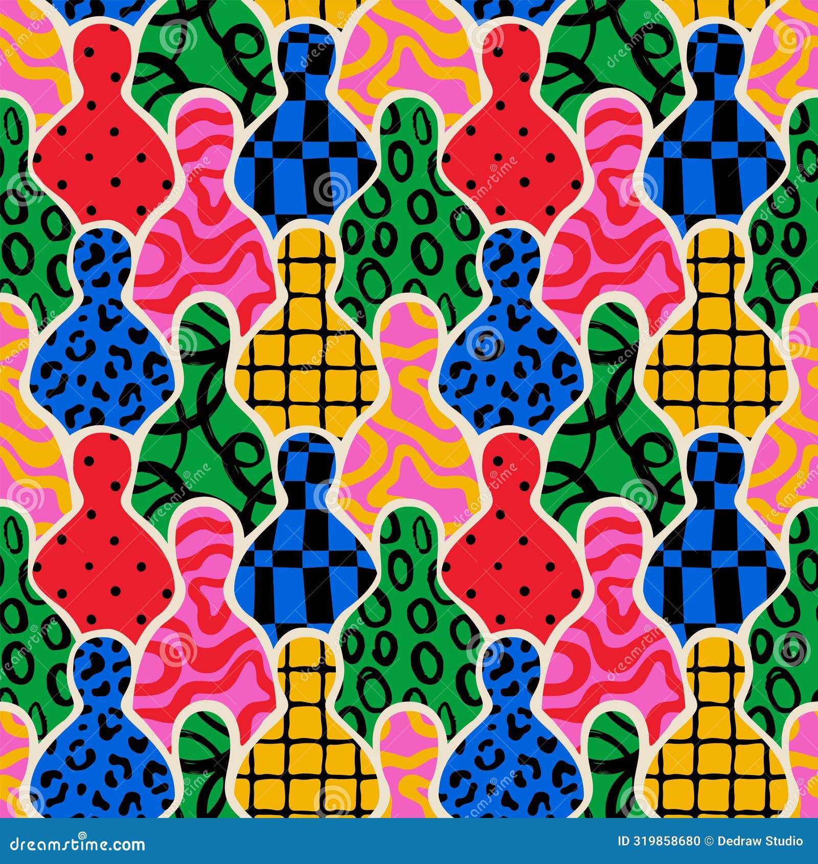 Colorful Diverse People Crowd Art Seamless Pattern Stock Vector ...