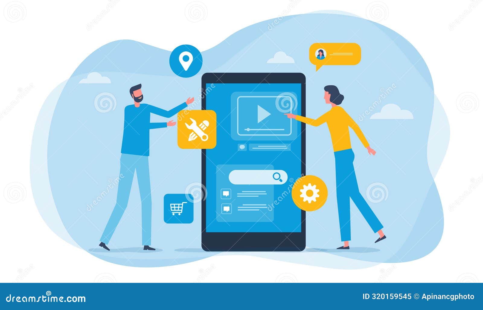 Flat Vector Mobile Application Developer and Designer Team Planning Process Working Concept ...