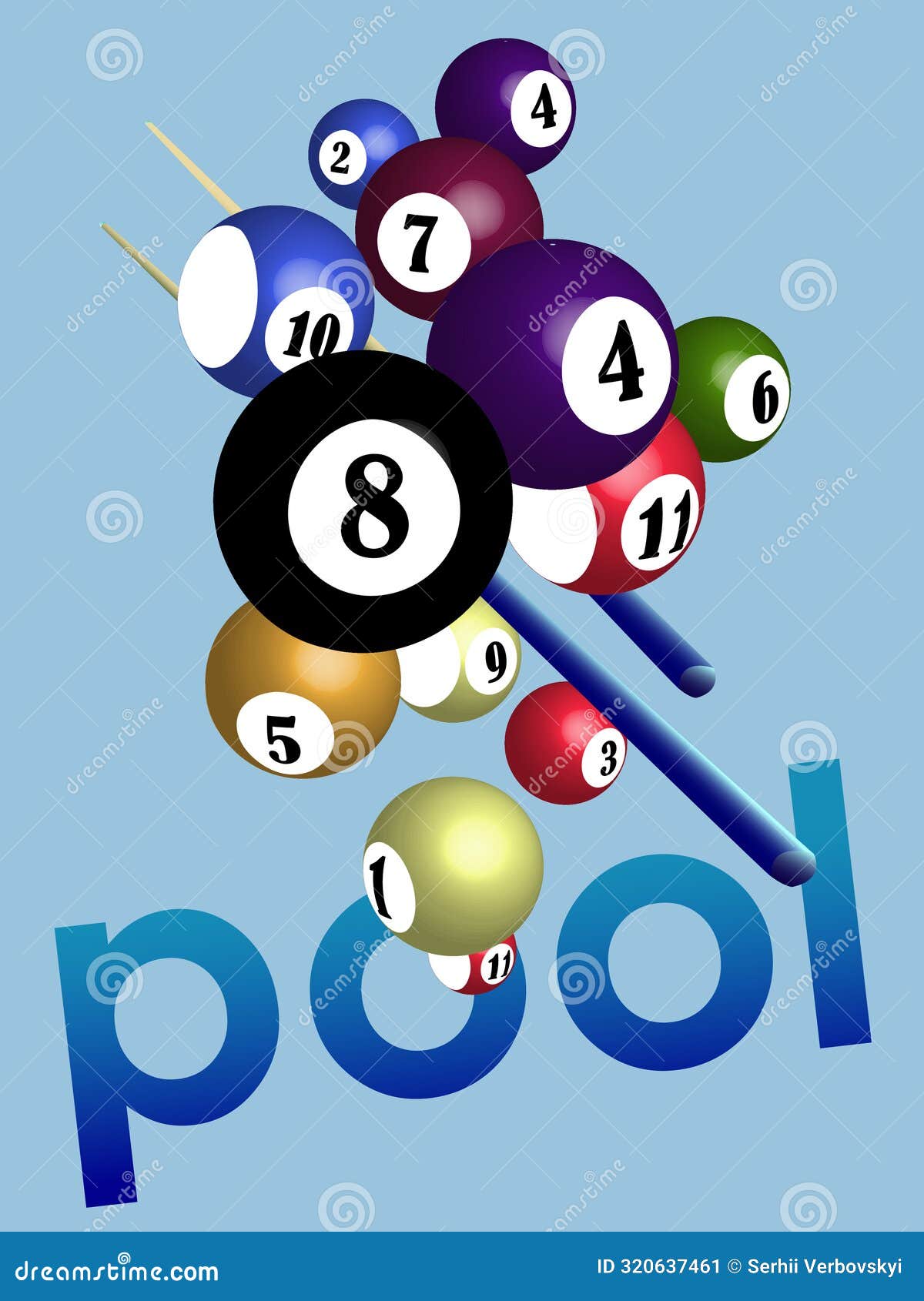 Vector Illustration Depicting Billiard Balls and Cues Stock Vector ...