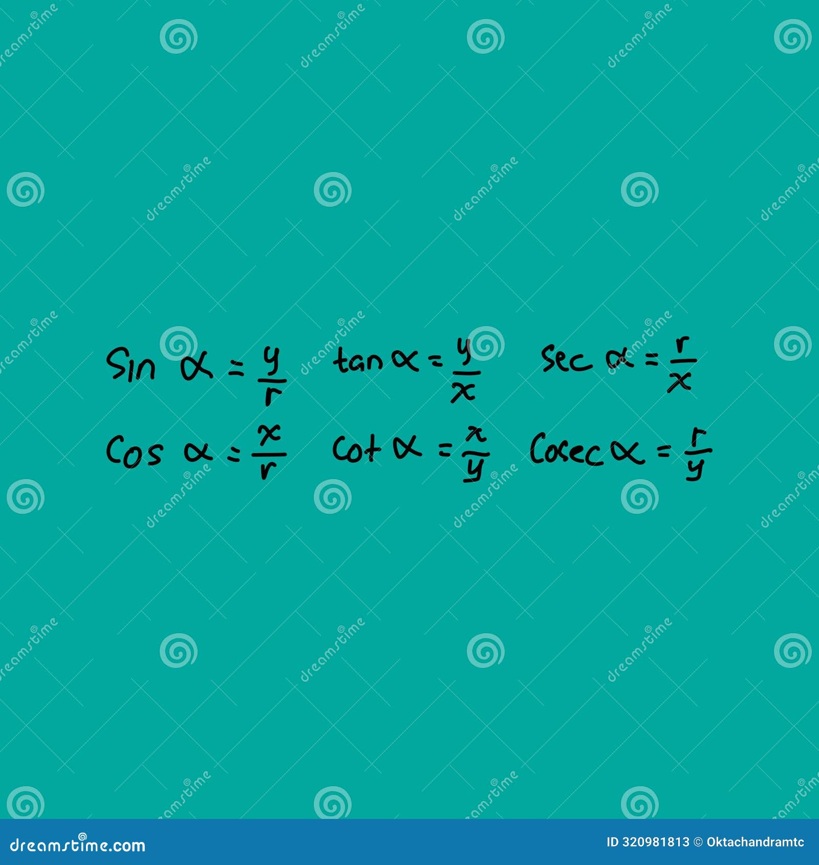 Basic Trigonometric Formulas Written In Black Ink. Illustration Of ...