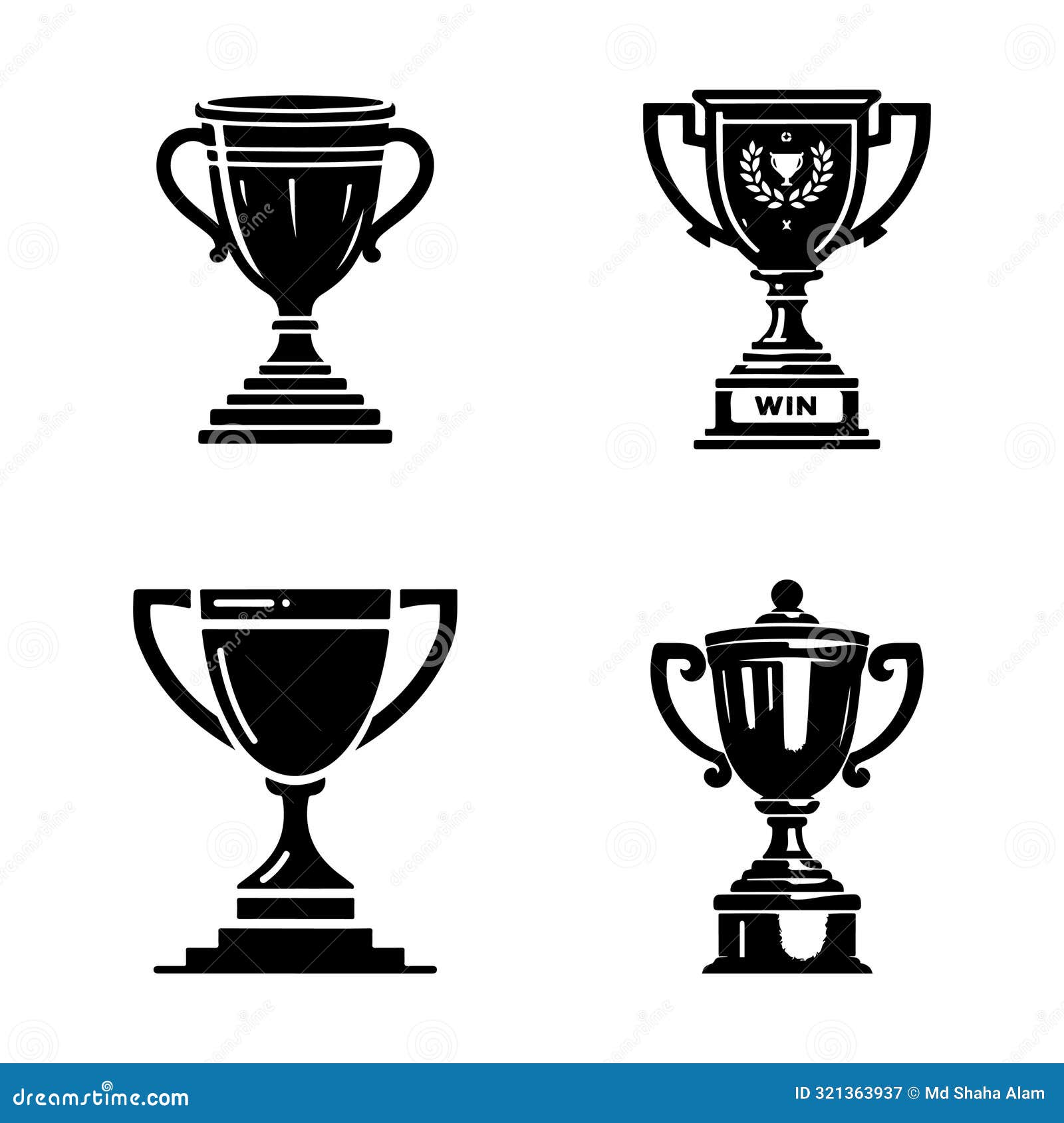 Award Cup Set. Winning Cups Silhouette Victory Collection Stock Vector ...