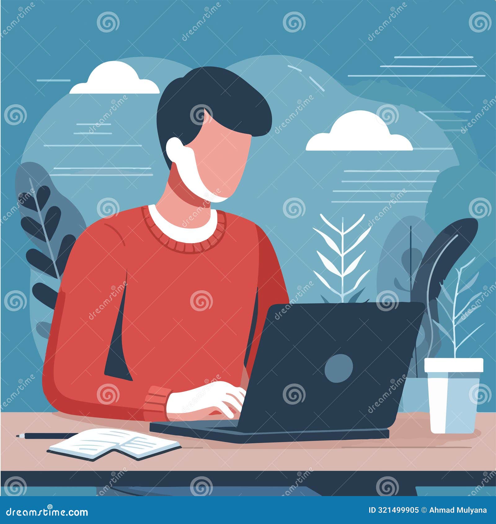 Man work stock vector. Illustration of table, desktop - 321499905