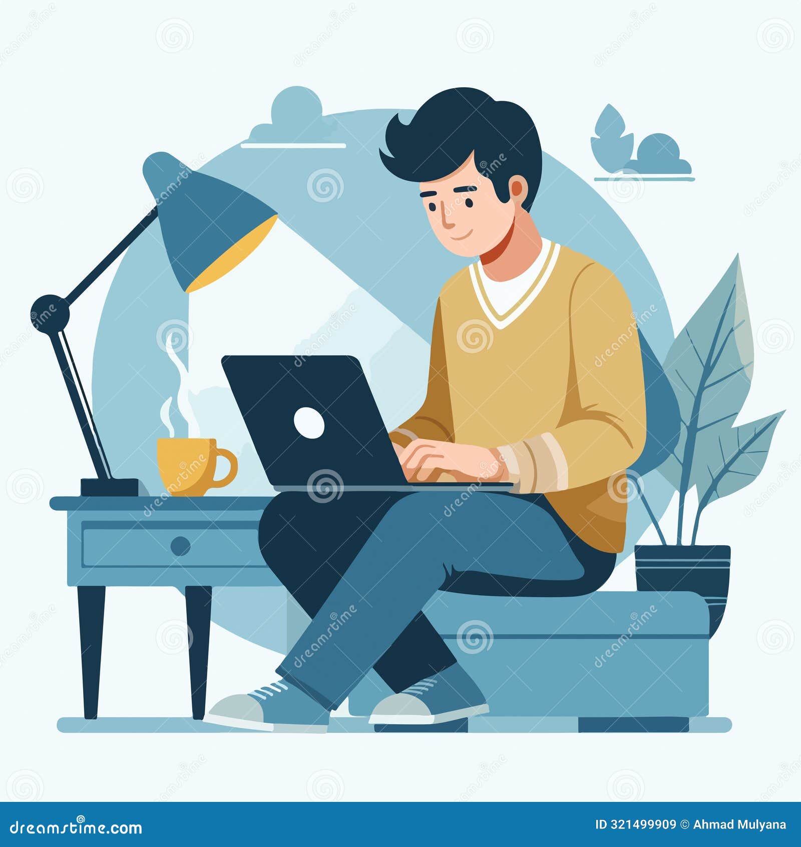 Man work stock vector. Illustration of homework, internet - 321499909