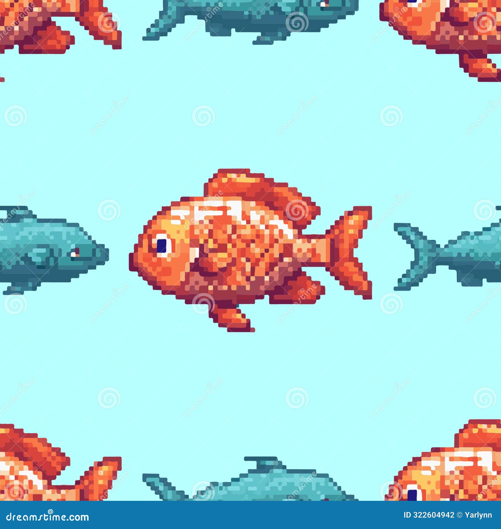 Large Orange Pixel Fish with Dolphin on a Blue Background Stock ...