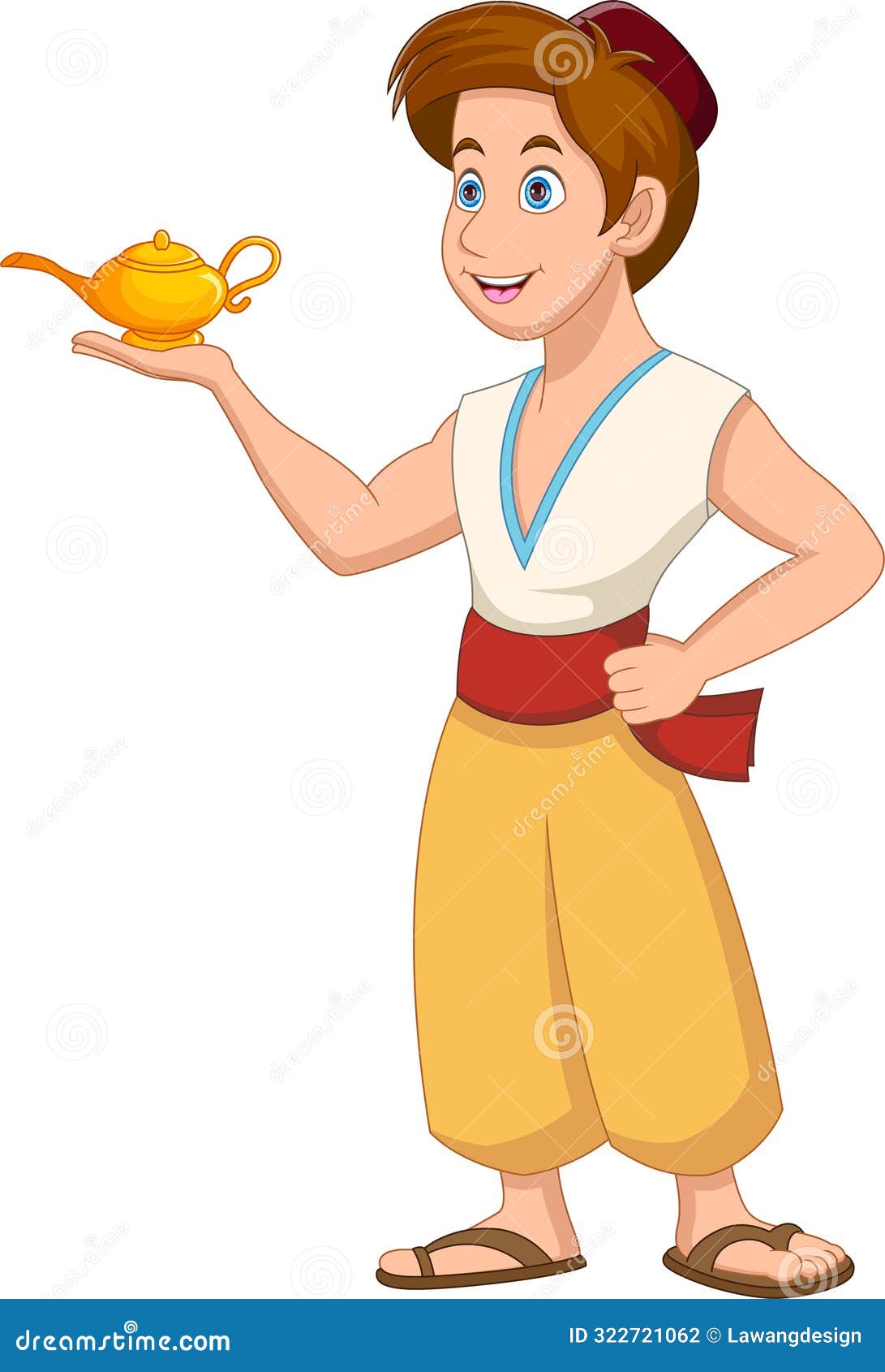 Cartoon Aladdin Holding Magic Lamp Stock Vector - Illustration of dream ...