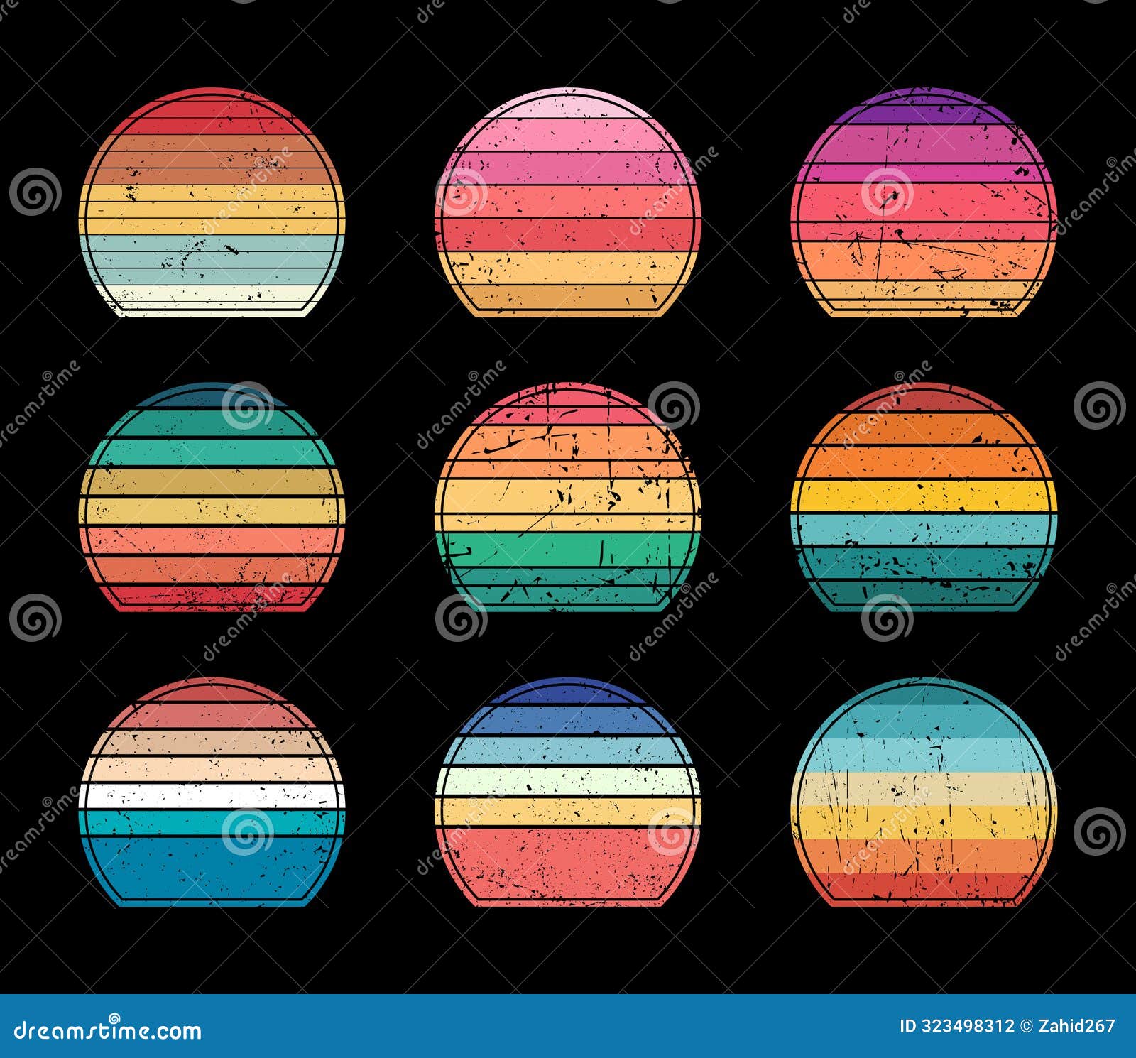 Retro Sunsets In The Style Of The 80s And 90s. Abstract Background With ...