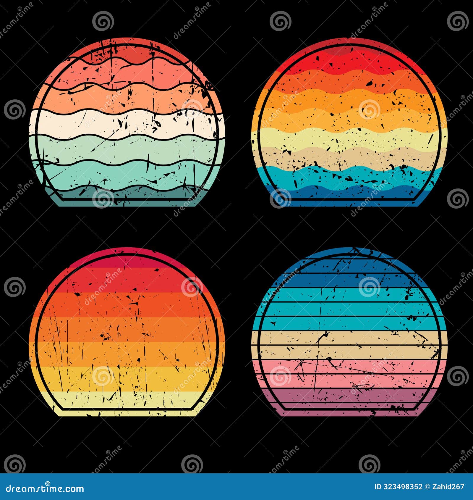 Set of Retro Sunset Wave Art Bundle in the Style of the 80s and 90s ...