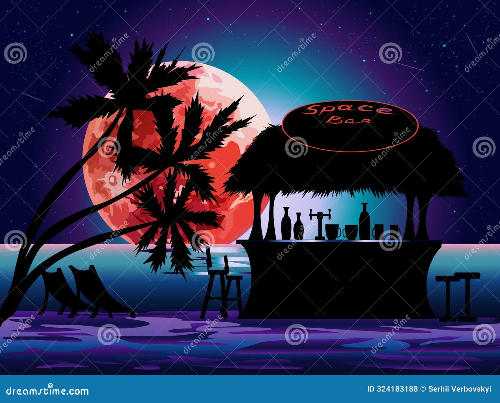 Vector Illustration Depicting a Night Bar on the Beach Stock ...