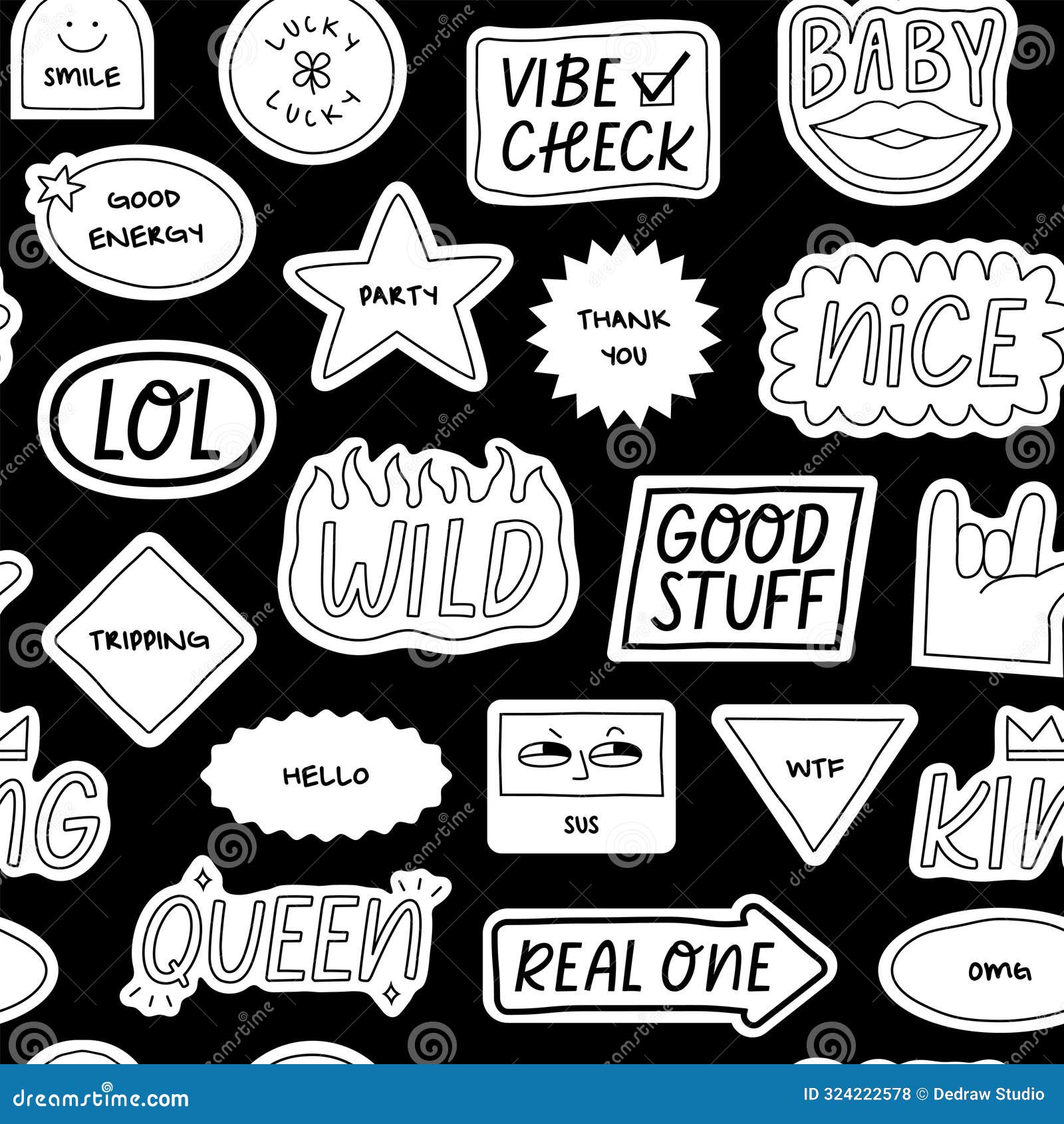 Fun Black and White Sticker Seamless Pattern Stock Vector ...