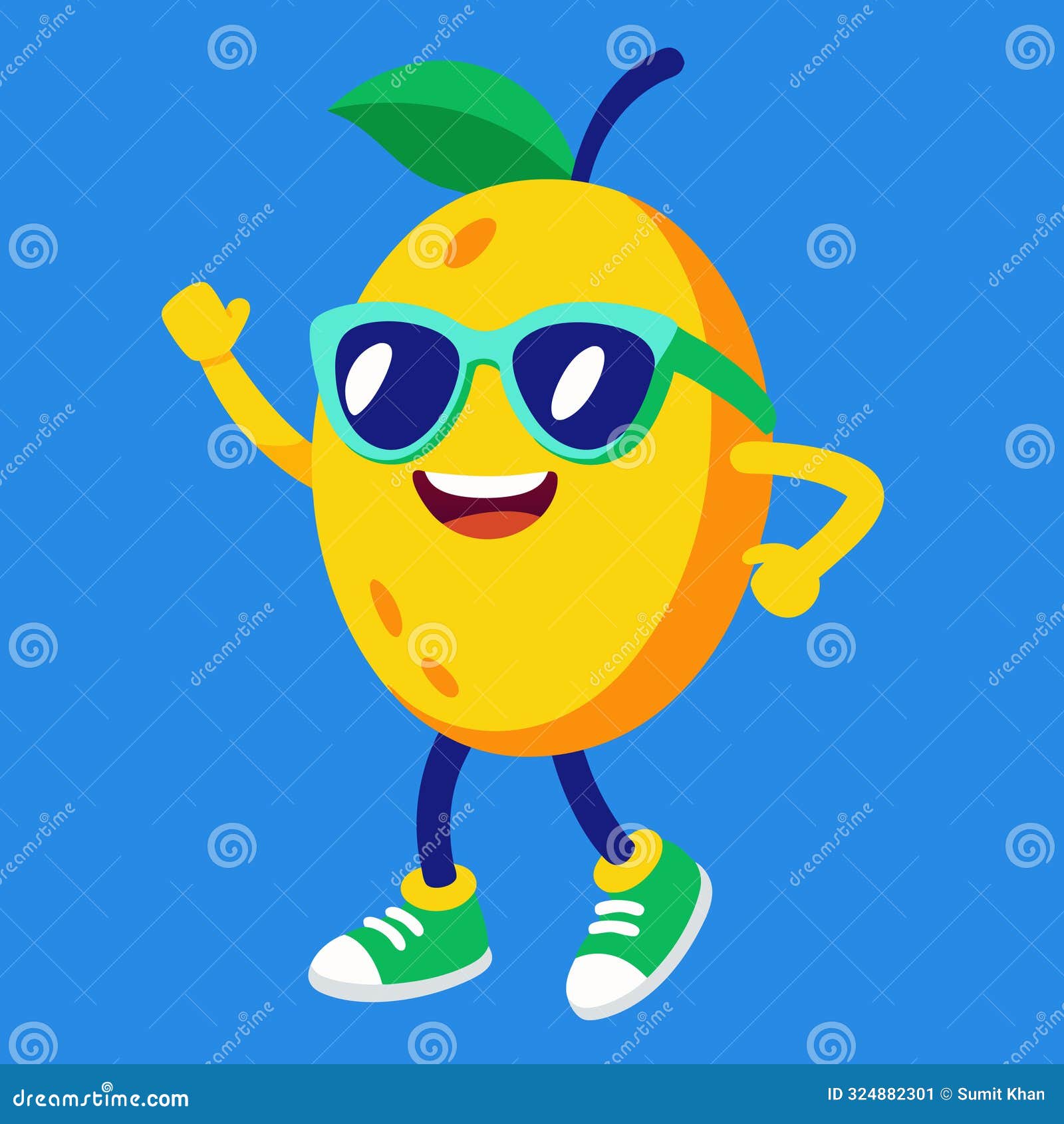 Playful Mango With A Goofy Smile Alongside Another Mango Royalty-Free ...