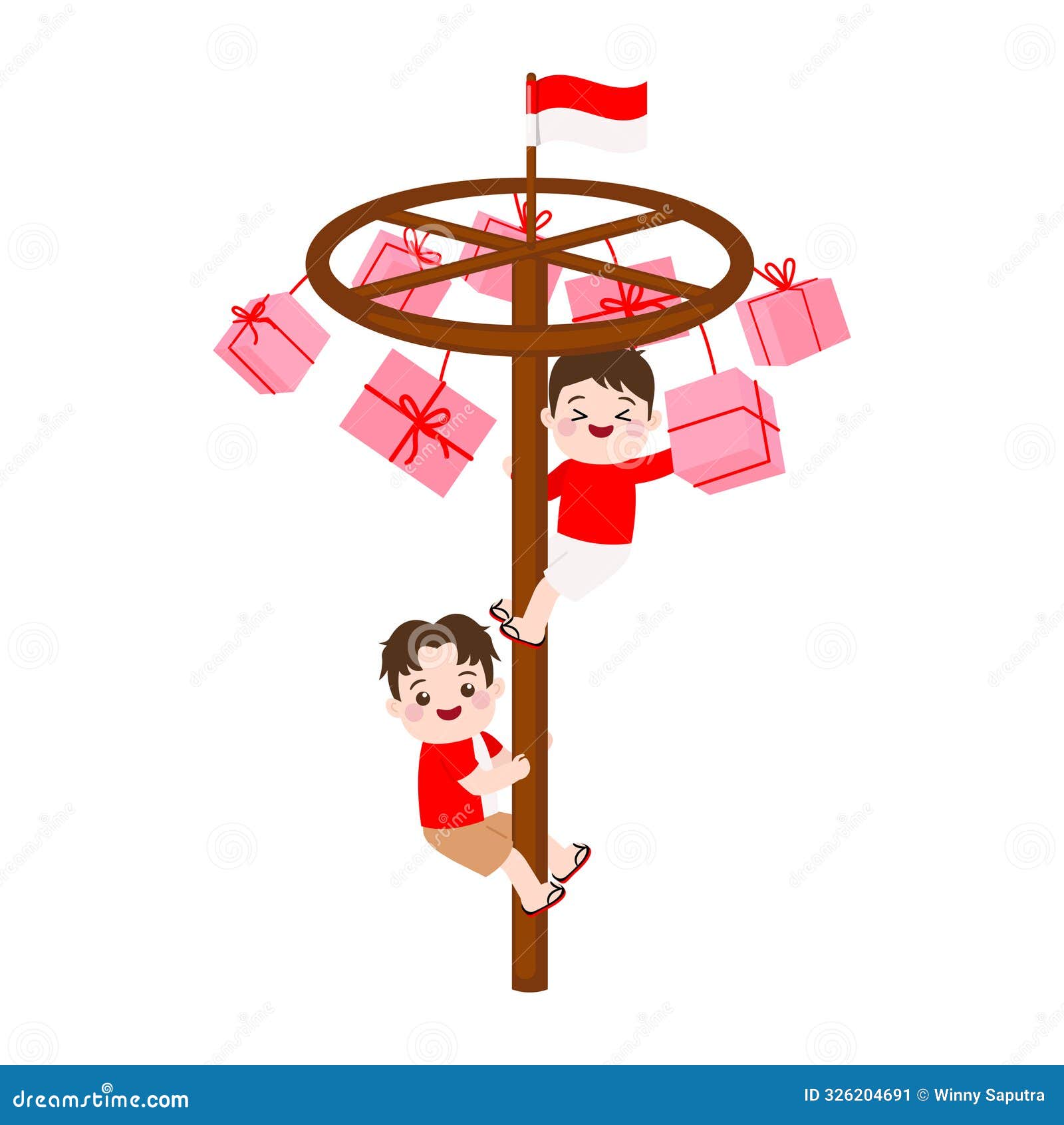 Panjat Pinang, Hand Drawn Line Style With Digital Color Cartoon Vector ...