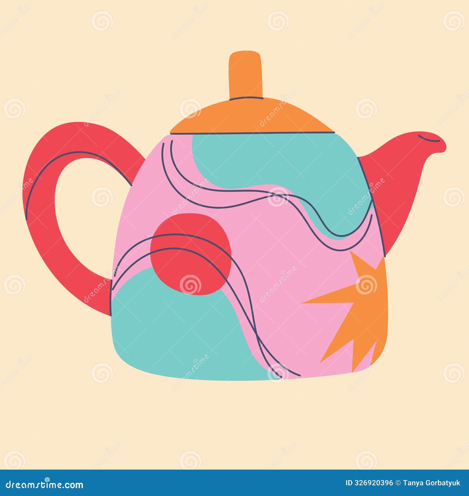 Cute Teapot in Cartoon Doodle Flat Style. Stock Illustration ...