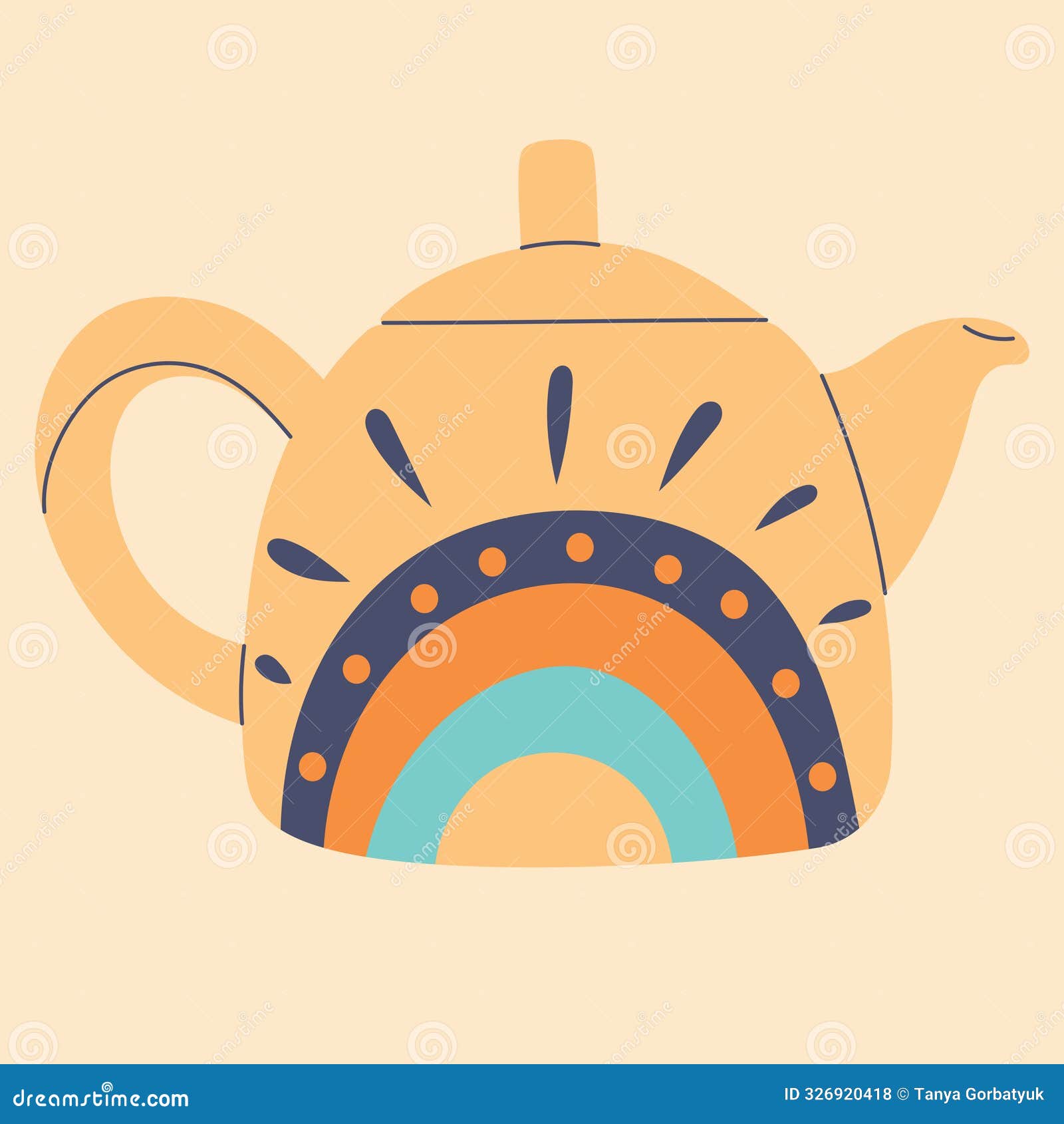 Cute Teapot in Cartoon Doodle Flat Style. Stock Illustration ...