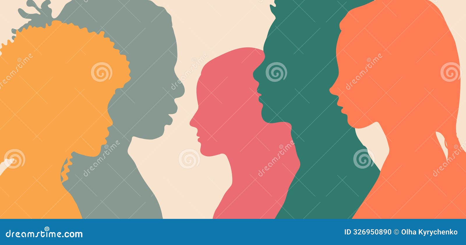 Abstract Profile Silhouette of Multicultural People Group. Mental ...