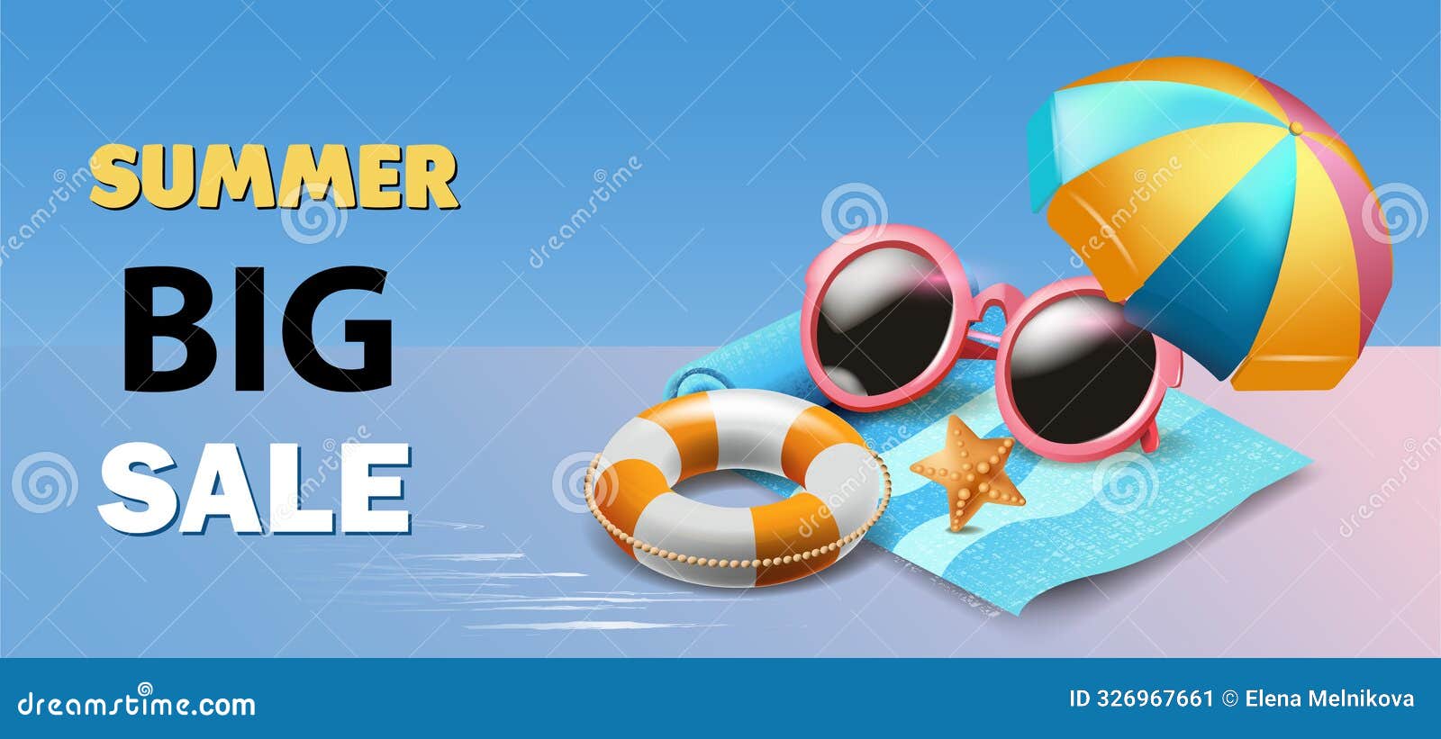 Summer Sale Template Design , 3d Items on Blue Background Stock Vector ...