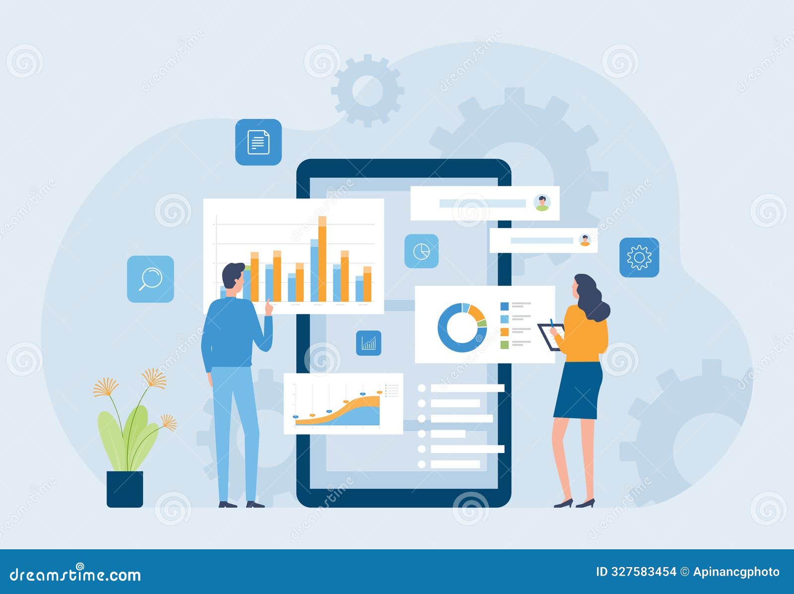 Business Data Analytics Report Design Concept. and Flat Vector ...