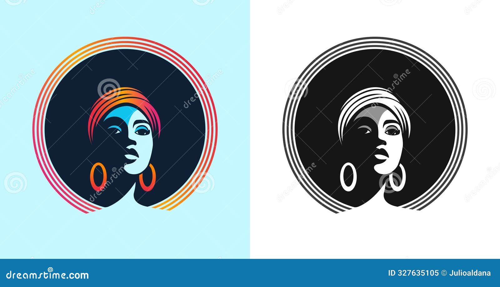 African American Latin Woman Circular Emblem Afro Hair Scarf Hairstyle ...