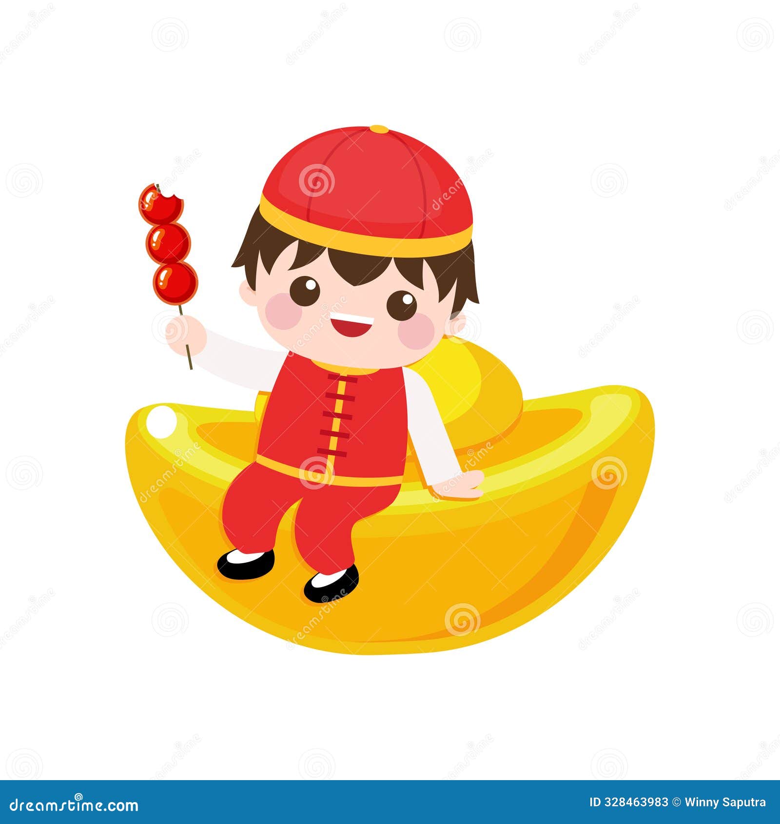 Cute Boy Celebrates Chinese New Year with Tanghulu and Huge Gold Ingot ...